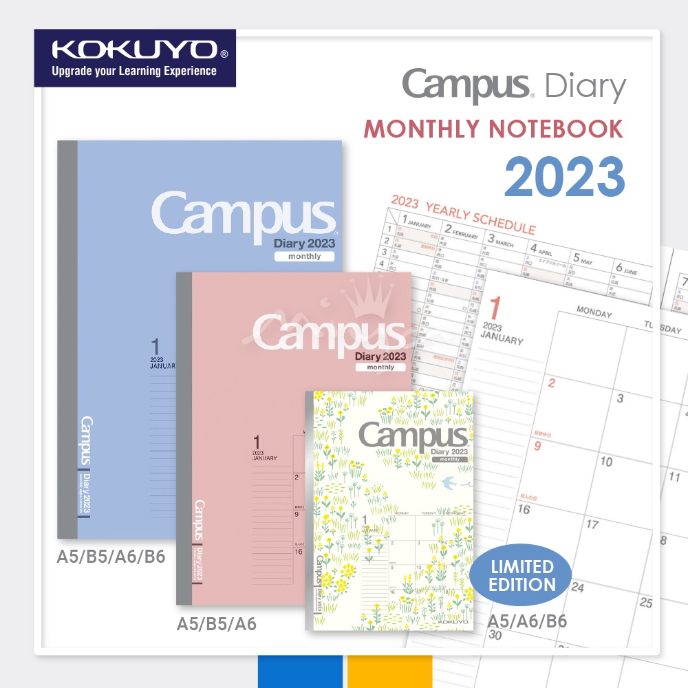 KOKUYO CAMPUS MONTHY SCHEDULE DIARY 2023 - B5/A5/B6/A6 | Shopee Malaysia