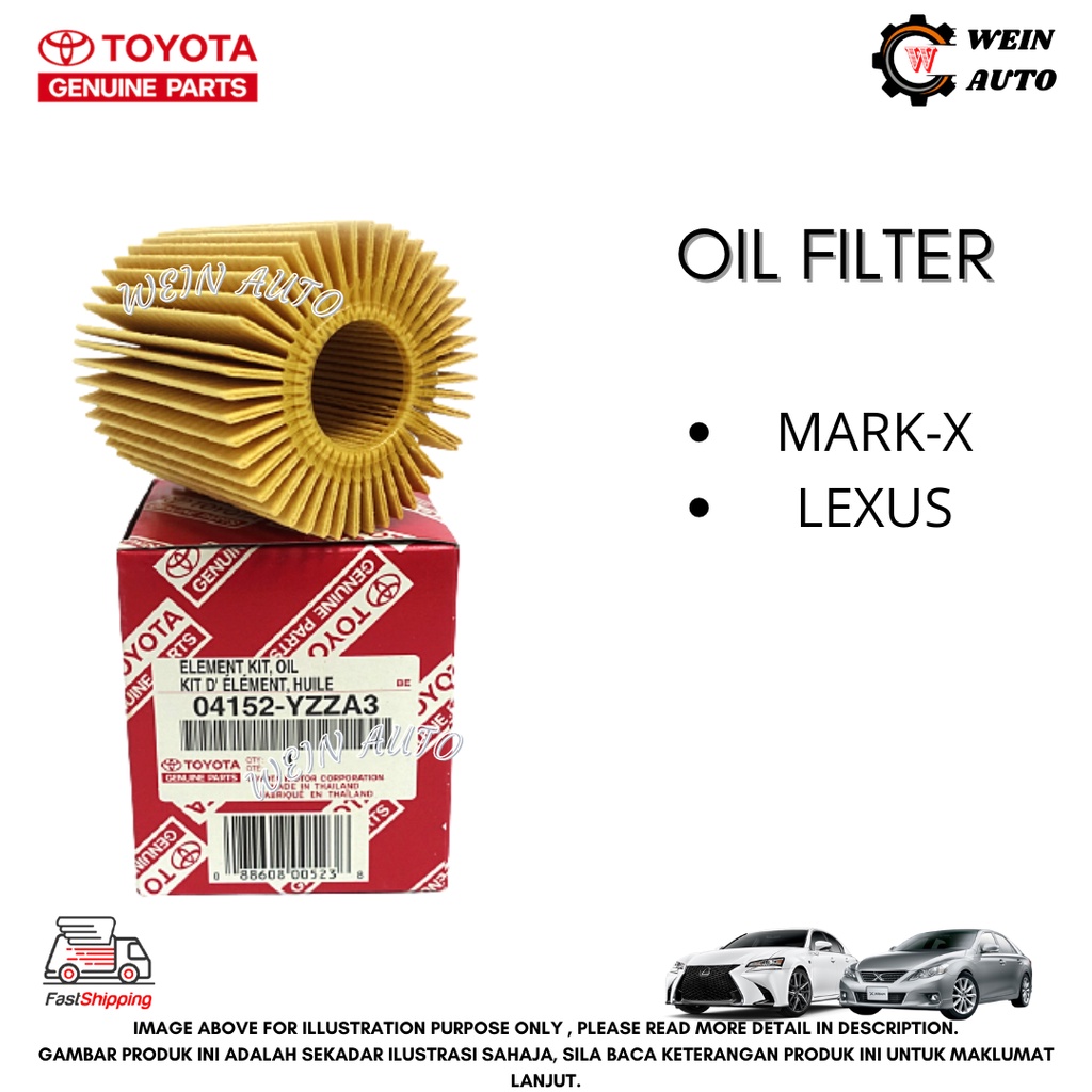 TOYOTA GENUINE PARTS OIL FILTER 04152-YZZA3 TOYOTA MARK-X GRX120 GRX130 ...