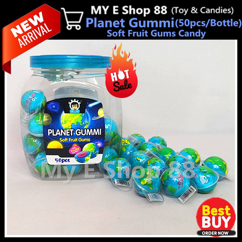 Halal ~ Planet Gummi Soft Fruit Gums (50pcs/bottle) /Bumi/Chewy Candy ...