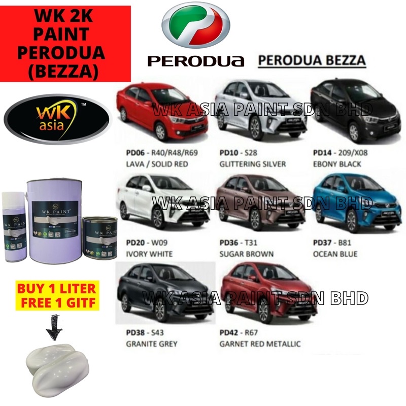 PERODUA BEZZA/ MYVI/ ORIGINAL COLOR WK 2k automotive paint 2k cat ...
