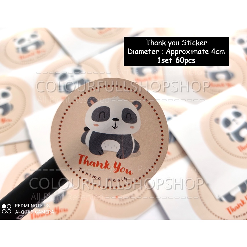 60pcs Panda Thank You Sticker Packaging Seal / Pelekat Terima Kasih ...
