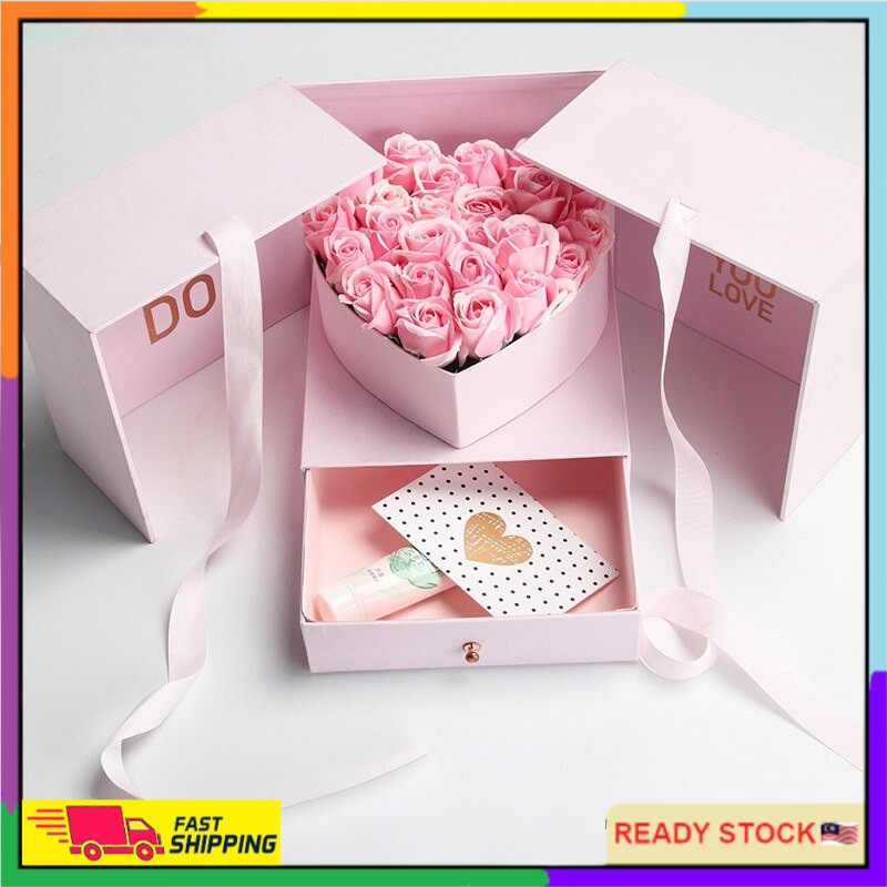 Luxury Magic Cube Flower Box Double Heart Gift Box Surprise Gift Box ...
