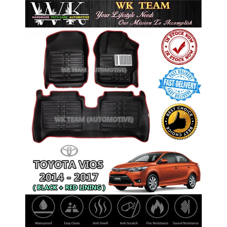 Toyota Vios 2014 - 2017 5D Car Carpet / Floor Mat (Black+Red Lining ...