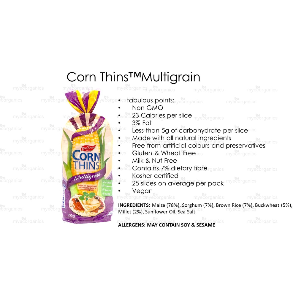 Real Food Corn Thins™ (Soy linseed & Chia/Multigrain/Original) 150gm ...