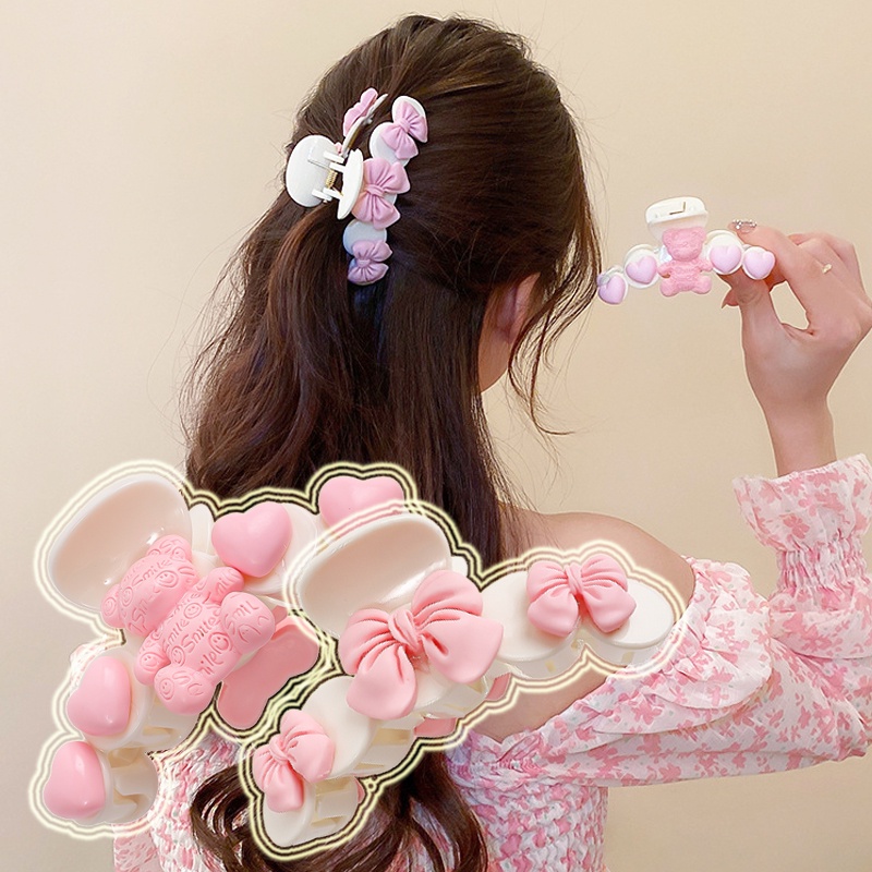 Women Pink Bow Shark Claws / Girls Sweet Large Grab Clips / Bowknot ...