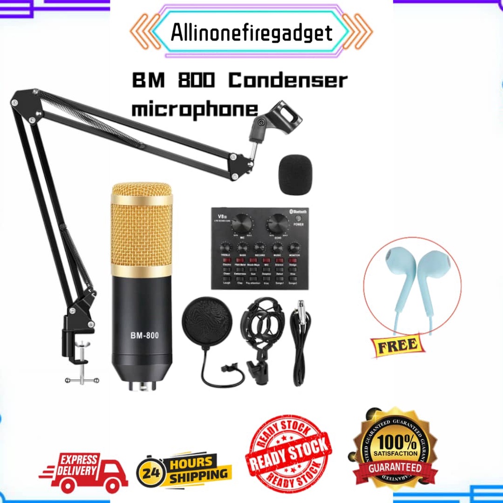 [Ready Stock] BM800 V8 Plus Sound Card Bluetooth With Adjustable Microphone Condensor Recording ...