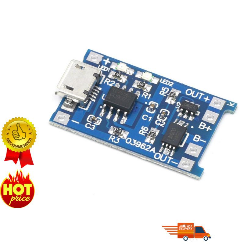 🔥READY STOCK 💥5V 1A Micro USB 18650 Lithium Battery Charging Board ...