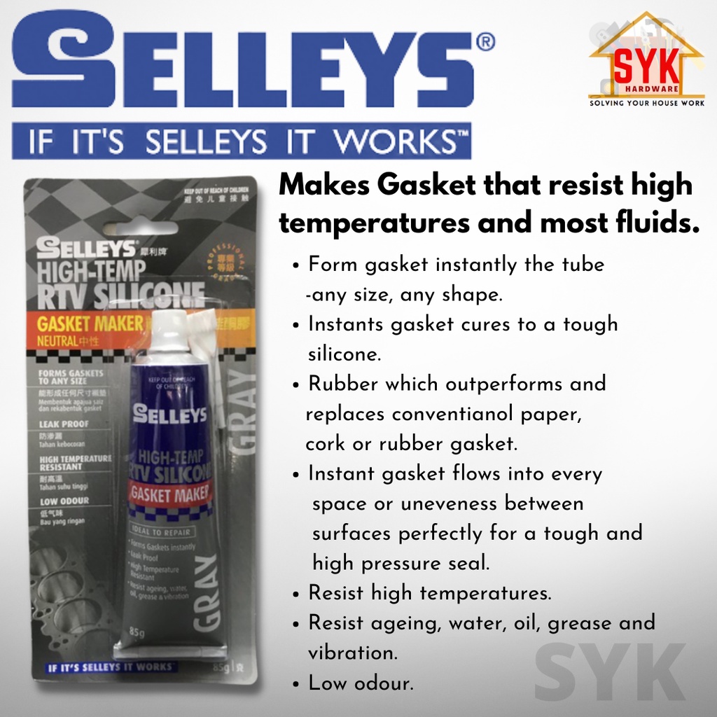 SYK SELLEYS High -Temp RTV Silicone Gasket Maker Neutral Silikon ...