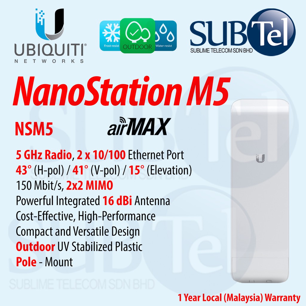 NSM5 Ubiquiti Networks AirMax NanoStation M5 Wireless Bridge Radio WiFi ...
