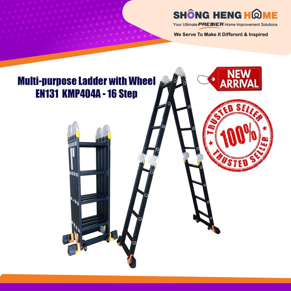 [16 STEPS/4.8M] Aluminium Multi-Purpose Ladder EN131-KM404A with Wheel ...