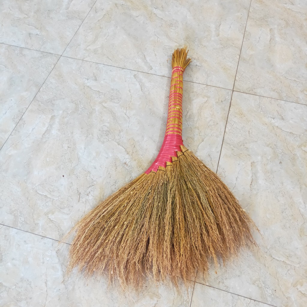 Straw broom with wooden core and woven straw handle, 76cm long | Shopee ...