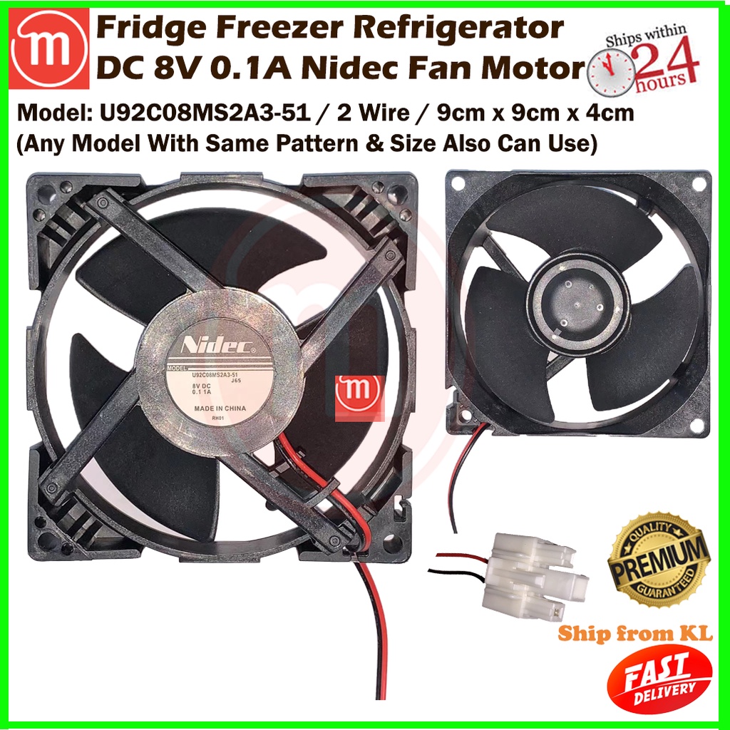 Universal Nidec Fridge Freezer Refrigerator Fan Motor DC 8V 0.1A (9 cm ...