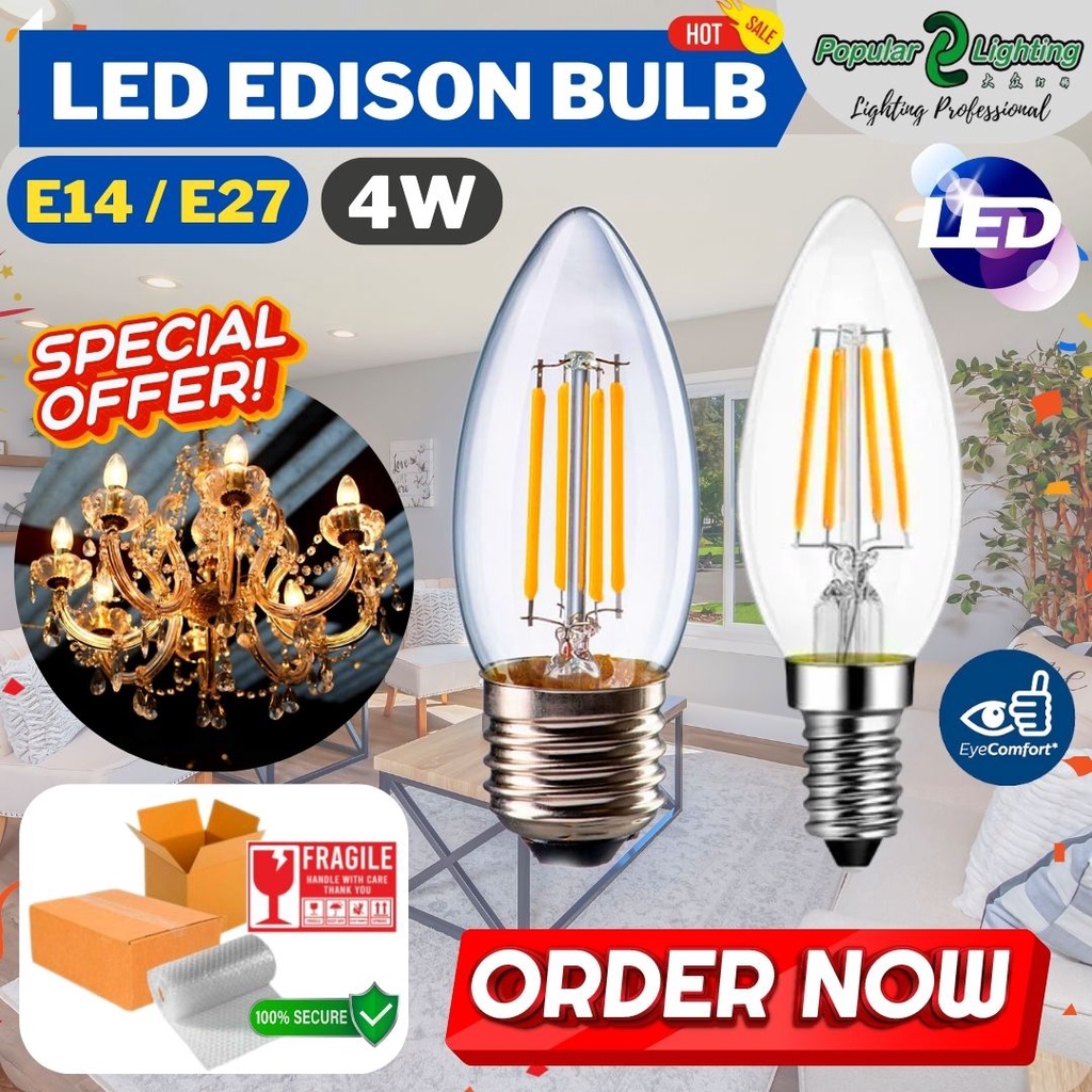 LED Edison Filament Bulb 4W 6W 40W Vintage LED Candle Bulb E14 E27 ...