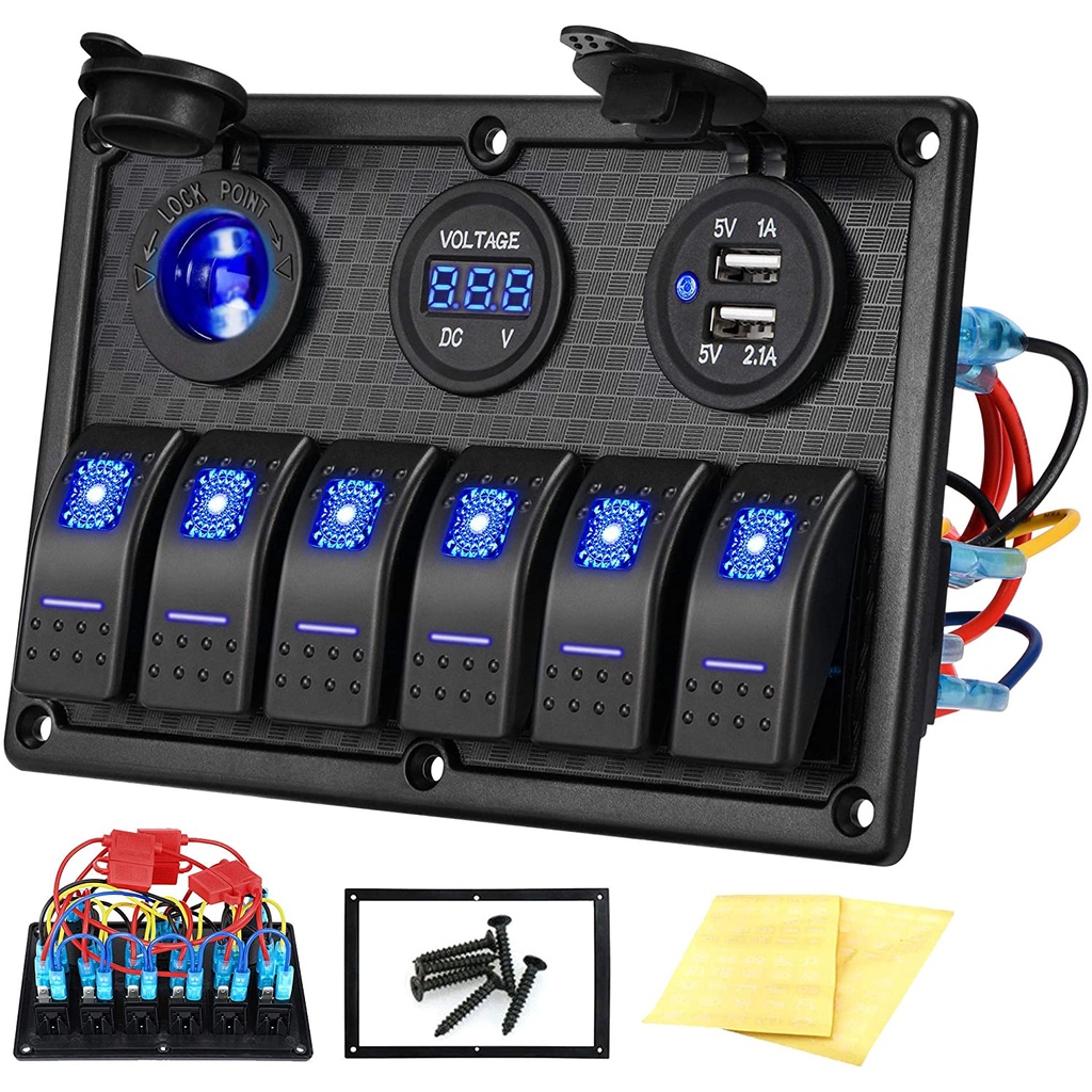 6 Gang Marine Boat Rocker Switch Panel, 12V Waterproof LED Lighted ...