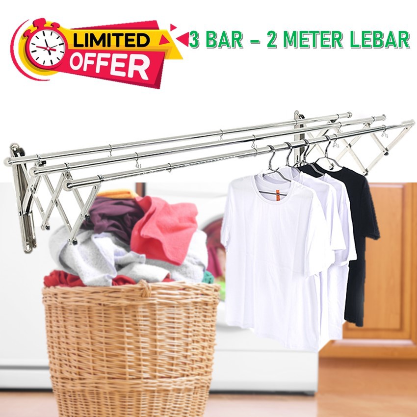 STAINLESS STEEL Retractable CLOTH HANGER (WALL MOUNTED) | Shopee Malaysia