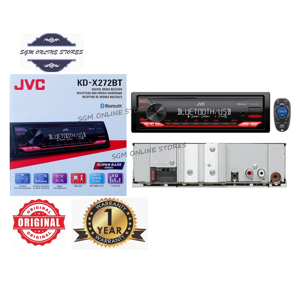 JVC KD-X272BT - Car Player with Bluetooth / USB / Spotify / FLAC / 13-Band EQ / JVC Remote App ...