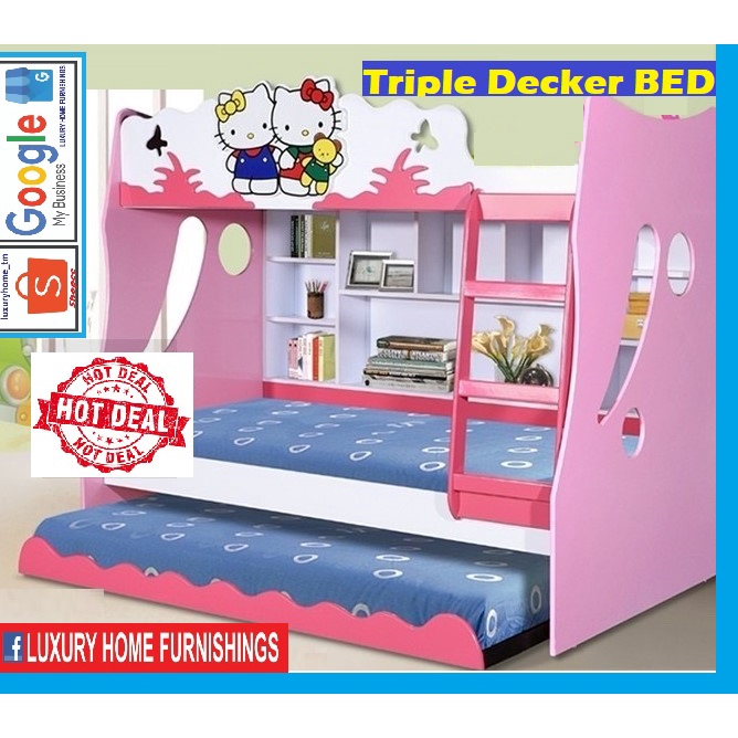Hello KITTY, BUNK BED, Queen size CENTER BED , Single upper & Pull out ...