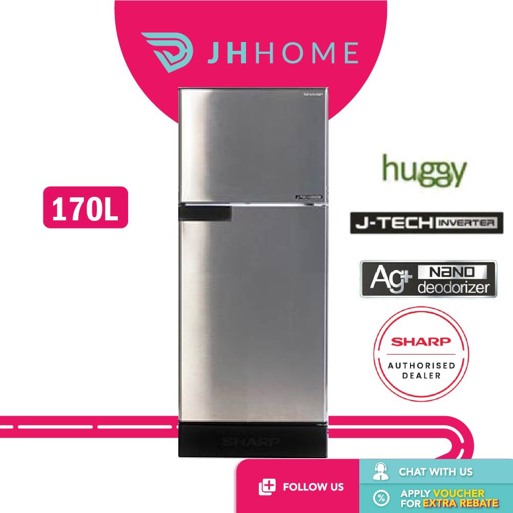 Sharp 170L J-Tech Inverter Fridge SJ189MS | Express Freezing | AG+ Nano ...
