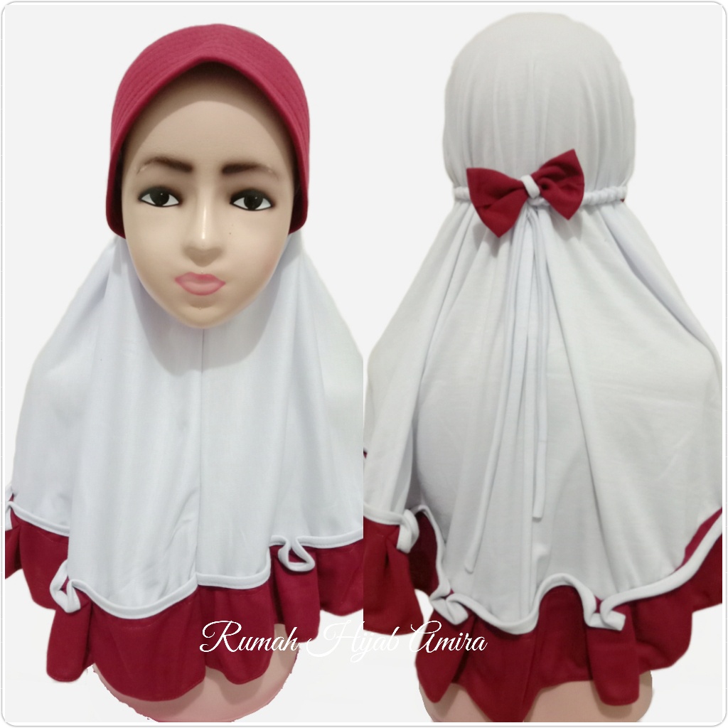 MERAH HIJAU PUTIH Children's Hijab School Veil Rubber Band Hijab And ...