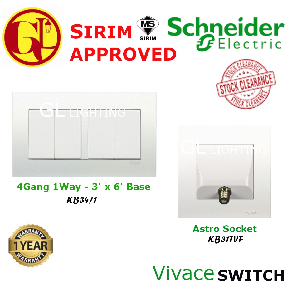 [READY STOCK] Schneider Vivace KB34/1 KB31TVF Switch 4 Gang 1 Way - for ...