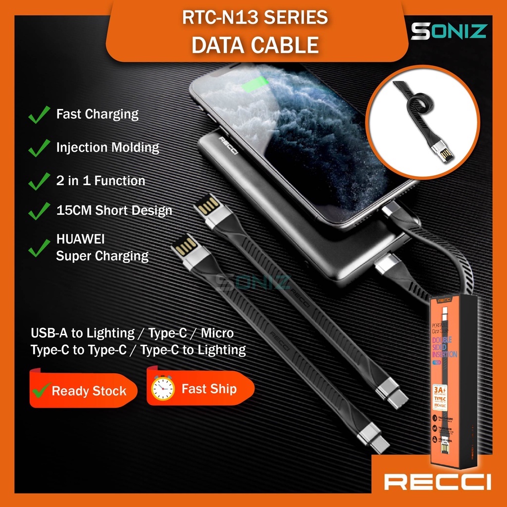 Recci RTC-N13 Fast Charging Short Data Cable 15cm Portable Cord For Lighting Type-C Micro USB ...