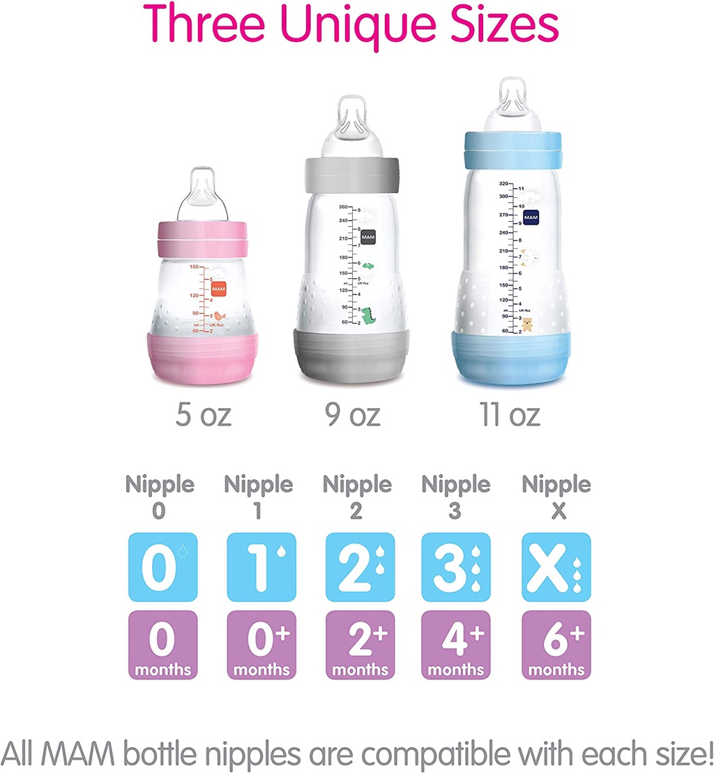 MAM Anti-Colic Bottle 320ml / 260ml / 160ml / 130ml (Twin / Single Pack) PP Replacement Silk ...