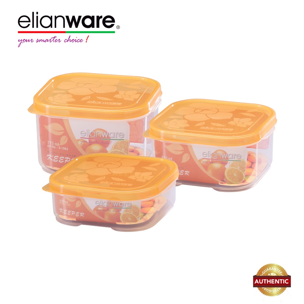 Elianware Square Transparent Plastic Food Containers Set BPA Free (3 ...