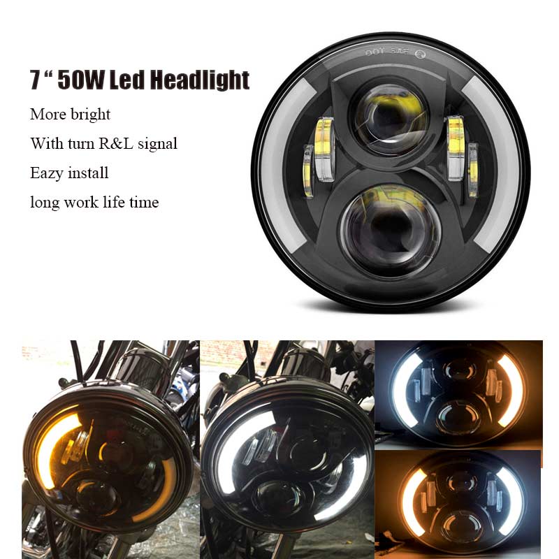 7 Inch LED Headlight Projector Halo Motorcycle For Harley Dyna Cafe ...