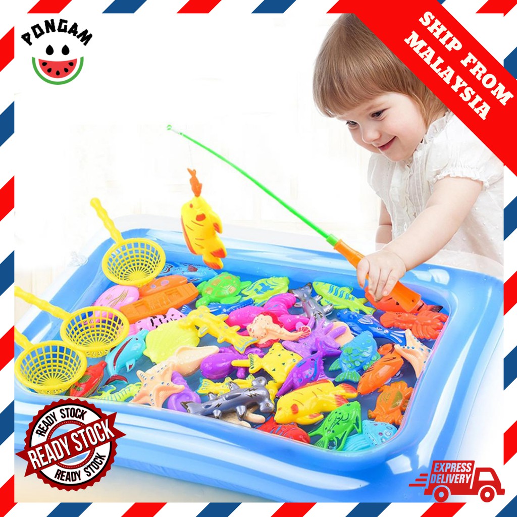 READY STOCKMagnetic Fishing Toy 41pcs Toys Set with Inflatable Pool ...