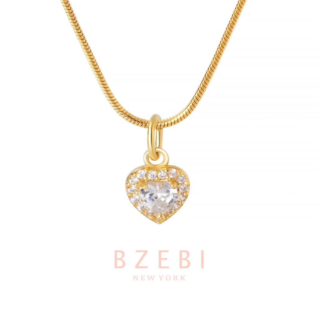 BZEBI Gold Diamond Heart Necklace 18k Pendant Simple Adjustable Chain ...