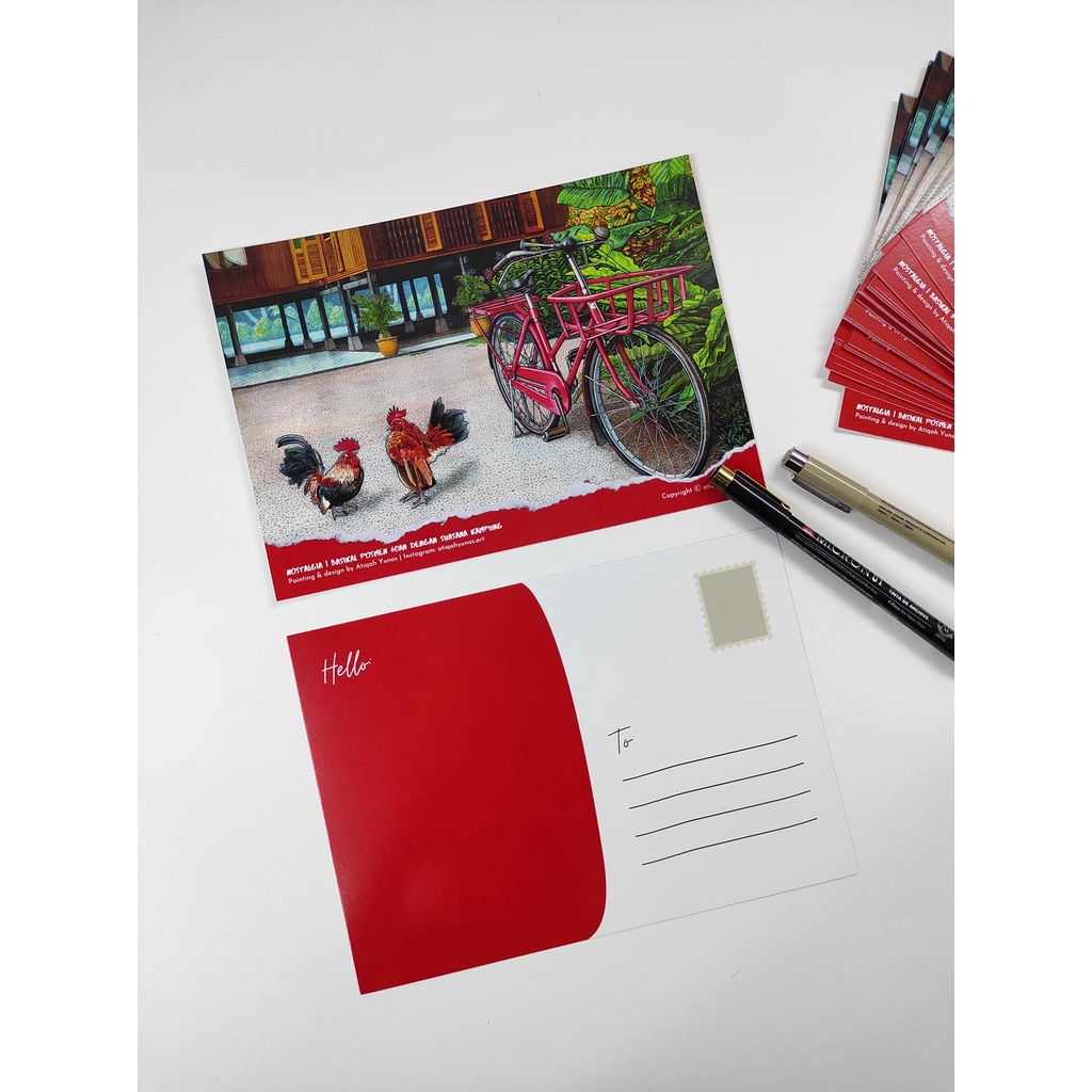 Malaysia Kampung Postcard Poskad Basikal Posmen | Hand drawn painting ...