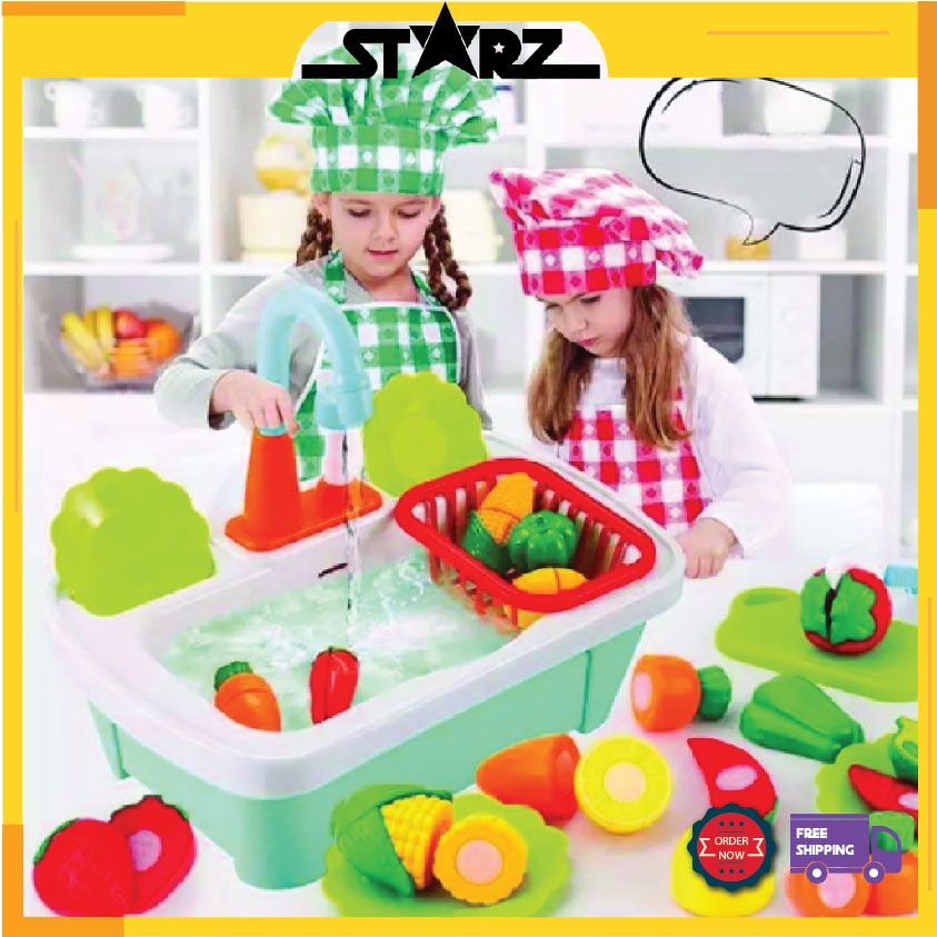 [ TOY ] Children Kitchen Dish Washing Sink Pretend Play Set Electric ...