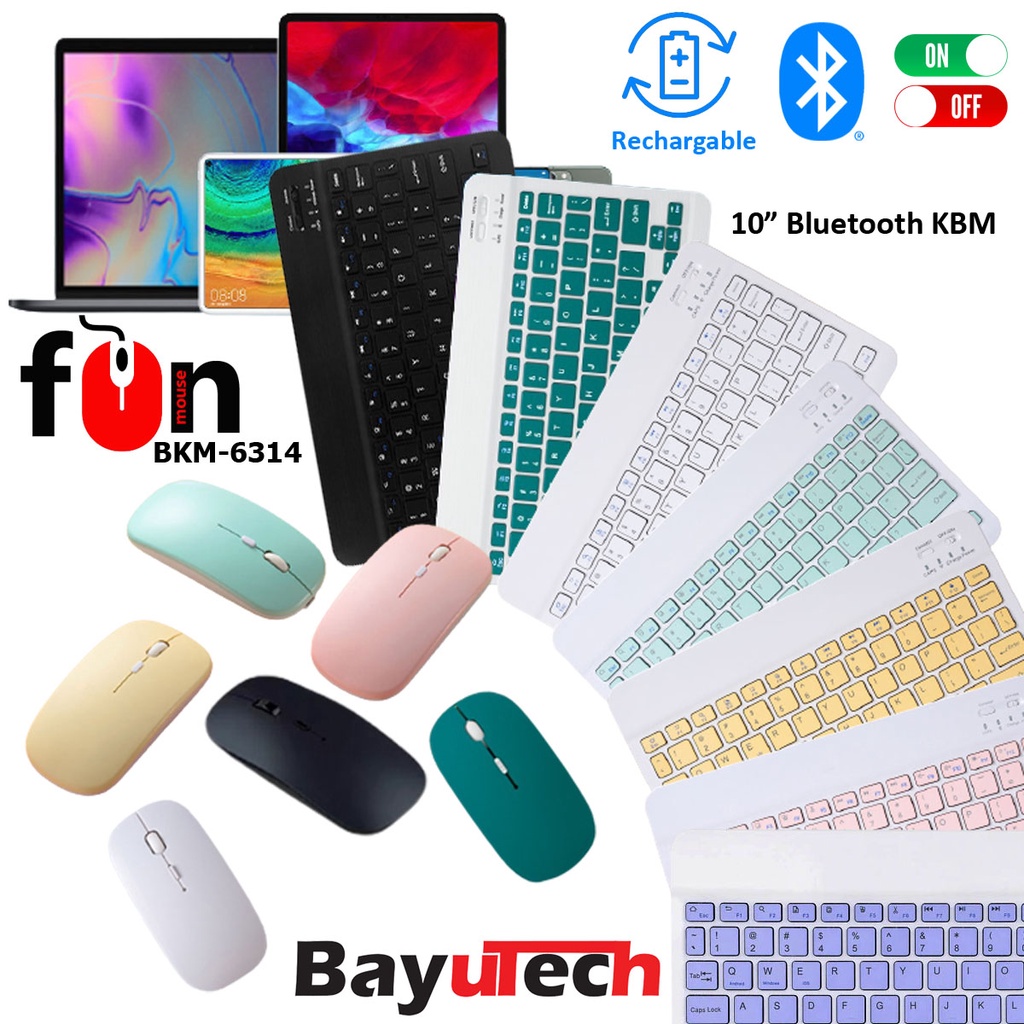 FunMouse BKM-6314 Wireless Bluetooth 10 inch Keyboard Mouse Combo Set , Support Tablet , PC ...