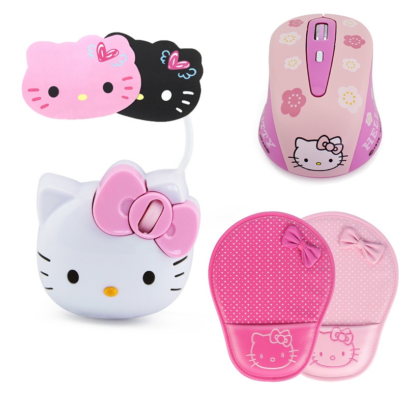 Hello Kitty Wired Mouse 3D Cartoon Pink Cute Mouse Ergonomic 1600 DPI ...