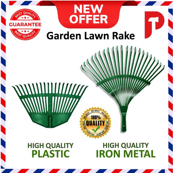 22Teeth Iron Green Lawn Rake 🔥 Ready Stocks 🔥 Metal/Plastic Garden Leaf ...
