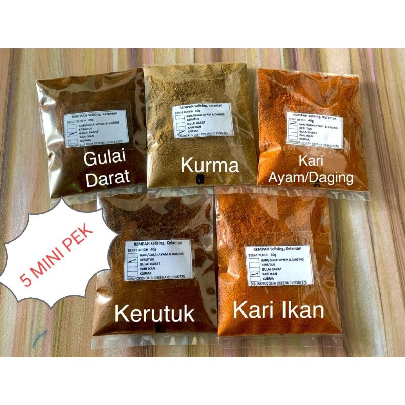 5 x Rempah Pek Mini (40g) Kari/Gulai/Kerutuk/Gulai Darat/Kurma | Shopee ...