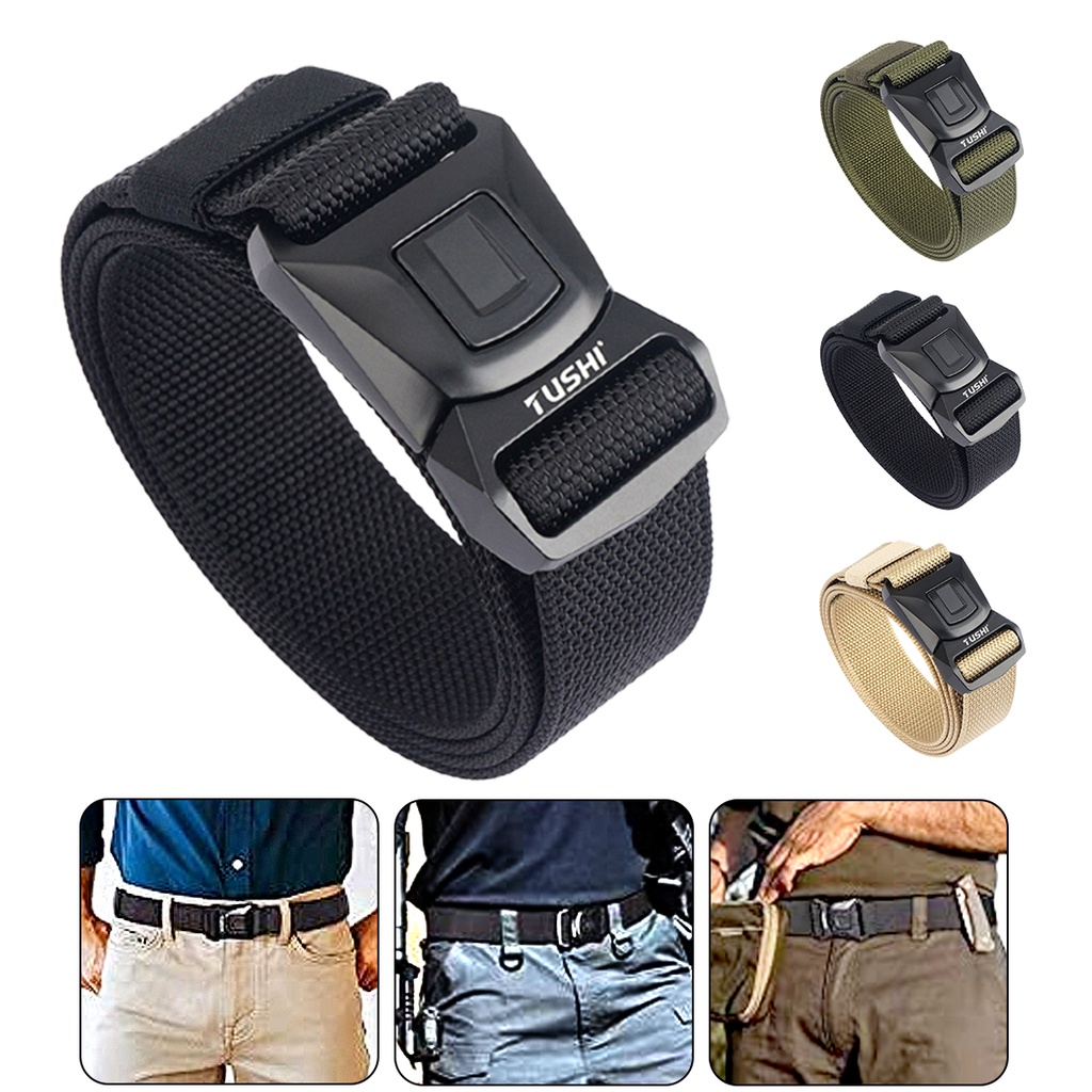 Tactical Belt, 1200D Nylon Stretch Casual Belt with Metal Quick Release ...