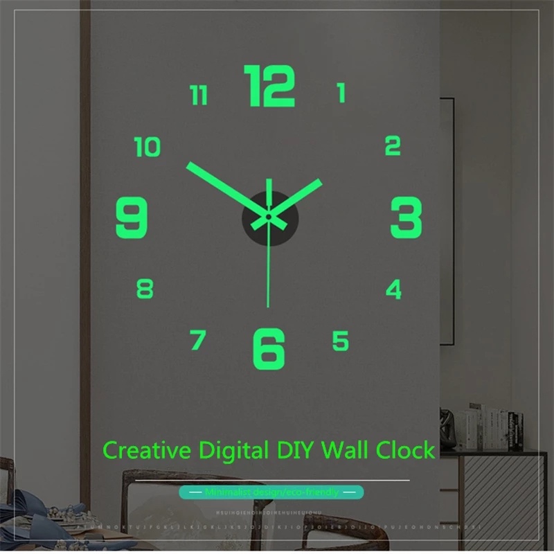 3D Wall Clock Luminous Frameless DIY Digital Clock Wall Stickers for Home Living Room Office ...
