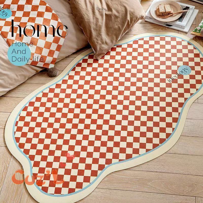 Retro Checkerboard Rug Sofa Carpet Mat Irregular Shaped Carpet Living ...