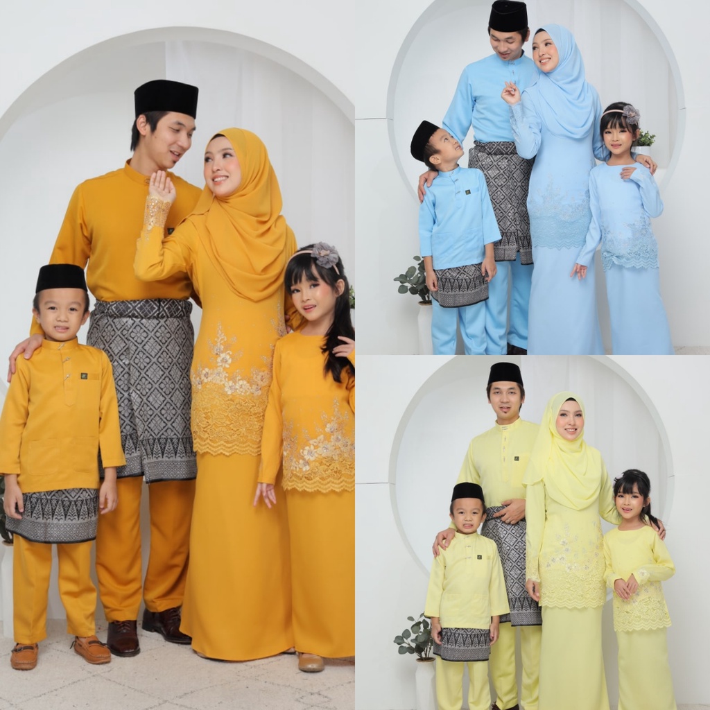 Baju Raya 2023 Set Family Sedondon Kurung Jelita Mustard, Baby Blue ...