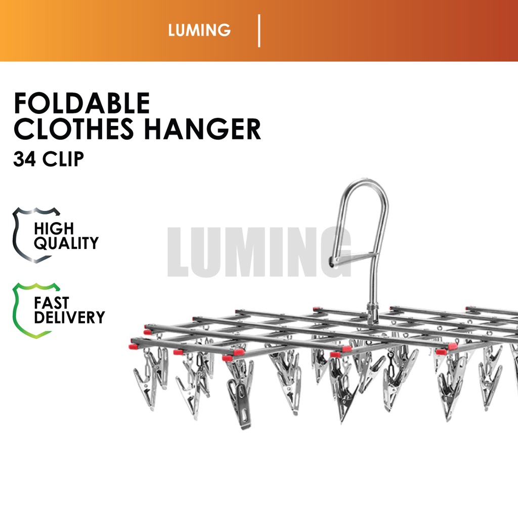 LMG Foldable Clothes 34 Clips Hanger Stainless Steel Hangers Clip ...