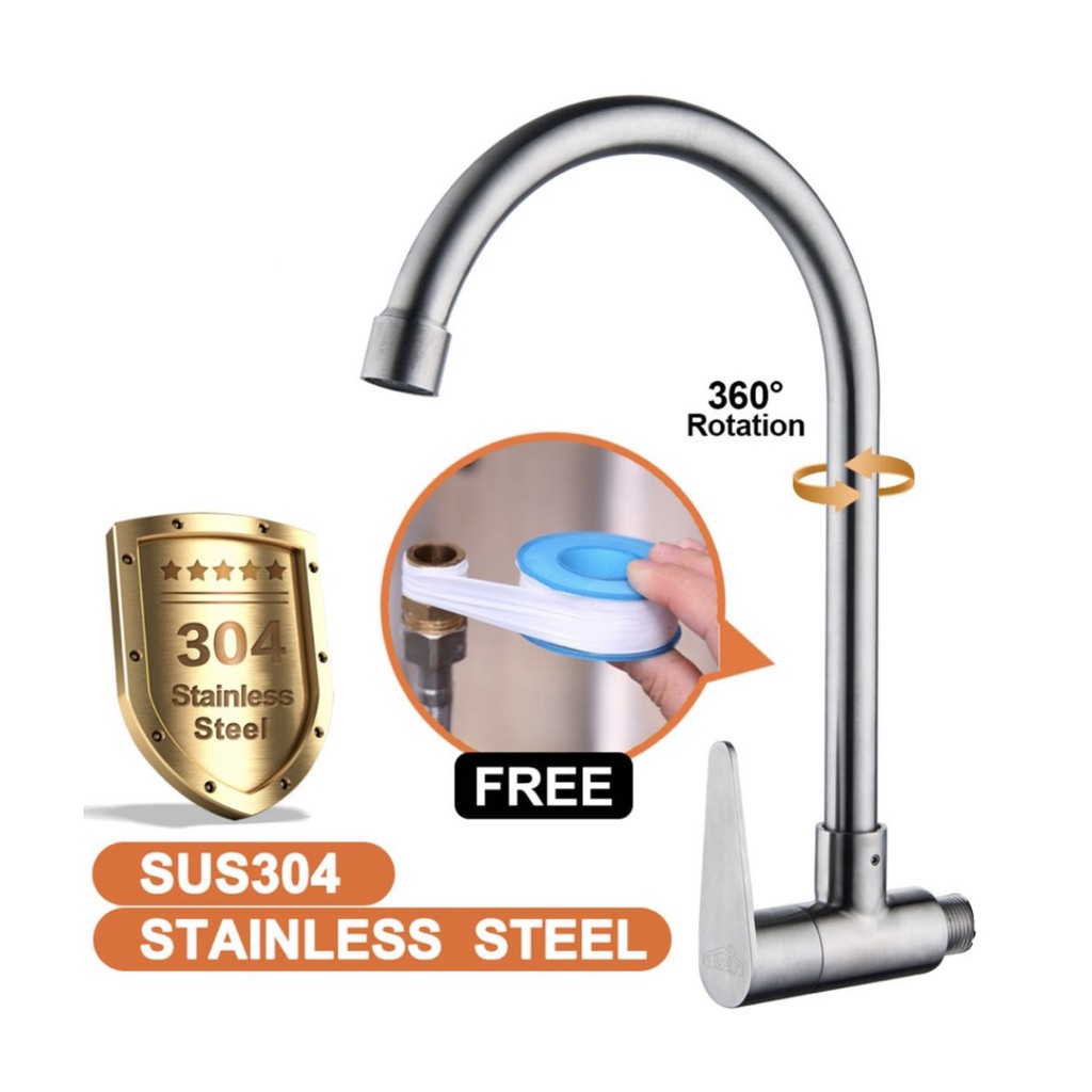 SEMENYIH Stainless Steel Sink Tap (Pillar/Wall)Sus304 Fully Stainless ...