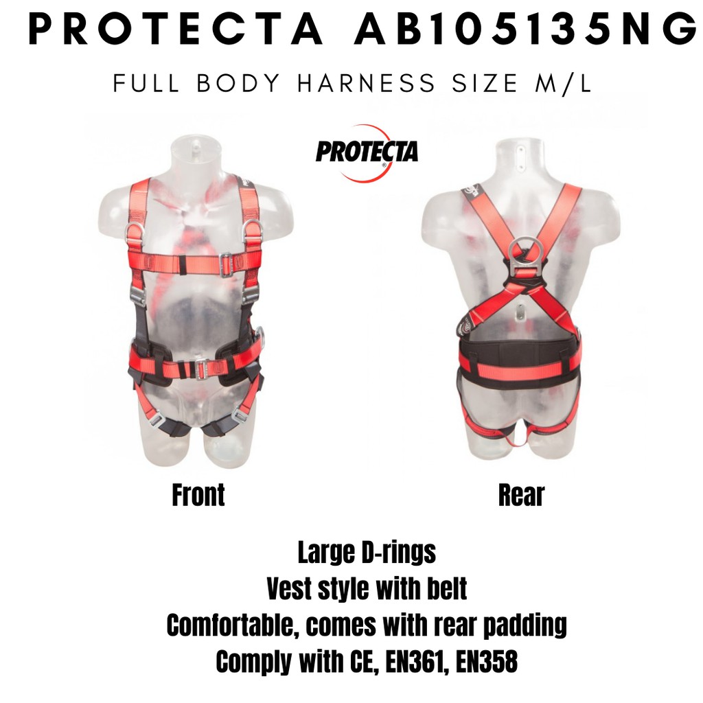 Protecta AB105135NG Full Body Harness Size M/L CE0086 EN361/EN358 Stock ...