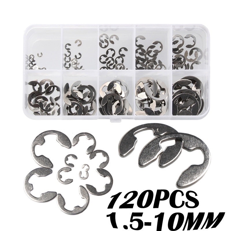 120pcs E-Clip Assortment Kit 304 Stainless Steel Retaining Circlip Set ...