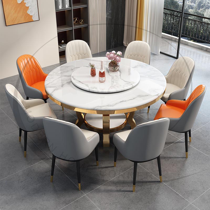 MODERN MINIMALIST LUXURY GOLD STAND ROUND DINING TABLE WITH TURNTABLE ...