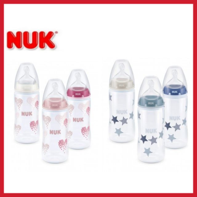 NUK PP Bottle 330ml (10oz) With 0-6m Teat First Choice+ | Pink Heart/Blue Star | Botol Susu ...