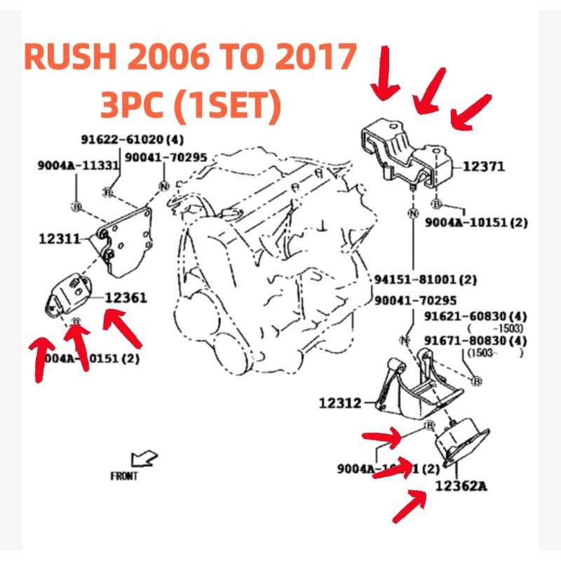 [THAILAND]TOYOTA RUSH 2006 2017 ENGINE MOUNTING SET | Shopee Malaysia