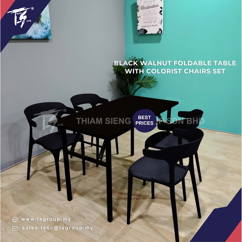 TSBRILLIANT D-Top Foldable Dining Table W60xL120xH74cm & 4pcs Colorist ...