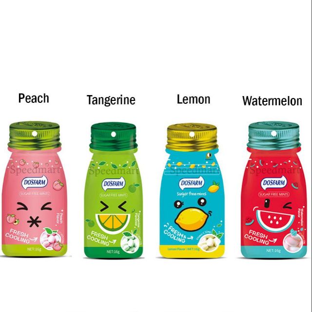 Dosfarm Sugar Free Mints Lemon/ Tangerina/ Watermelon/ Peach/ Original ...