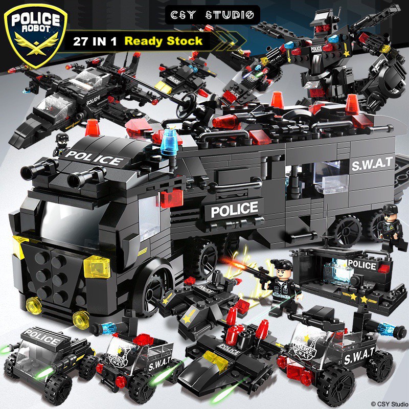 Police Building Blocks 825 Pcs 35-IN-1 Army SWAT Marine Force Building ...